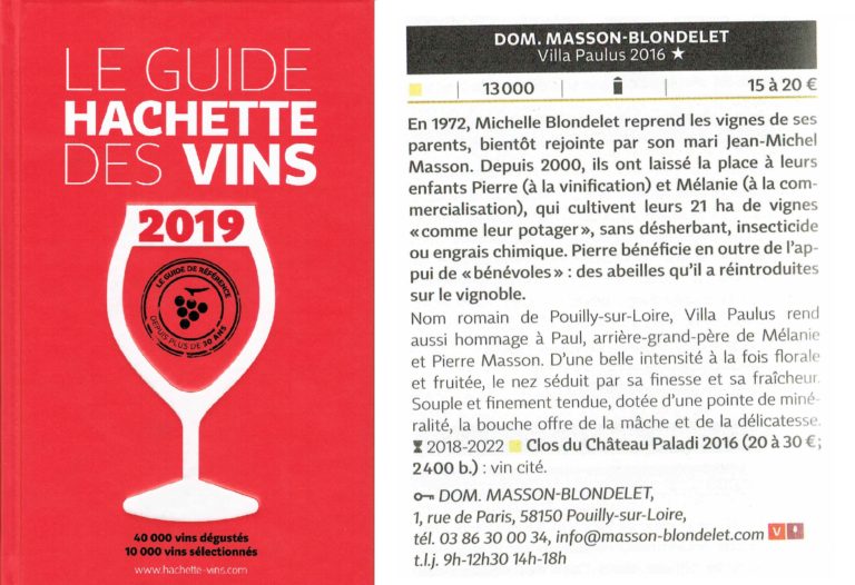 Villa Paulus awarded in 2019 Hachette Wine Guide – Domaine Masson-Blondelet